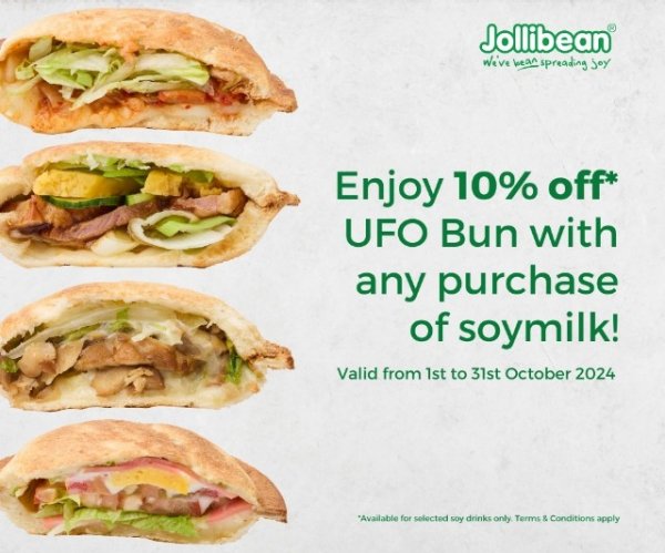 Jollibean - Enjoy 10% off* UFO Bun with any purchase of soymilk! | Food ...